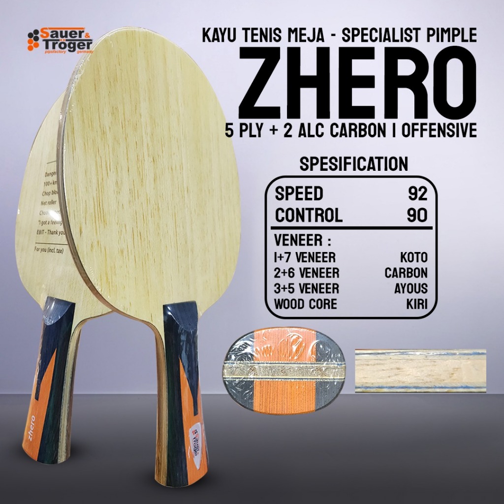 Jual Kayu Bat Tenis Meja Pingpong Sauer & Troger Zhero Offensive Carbon | Shopee Indonesia