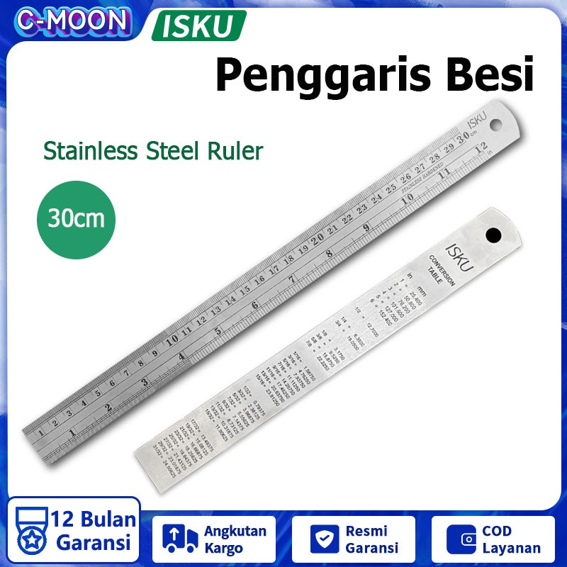 Jual ISKU Penggaris Besi 30cm Stainless Steel Ruler/Metal Ruler/Mistar Besi/Steel Ruler Garisan ...