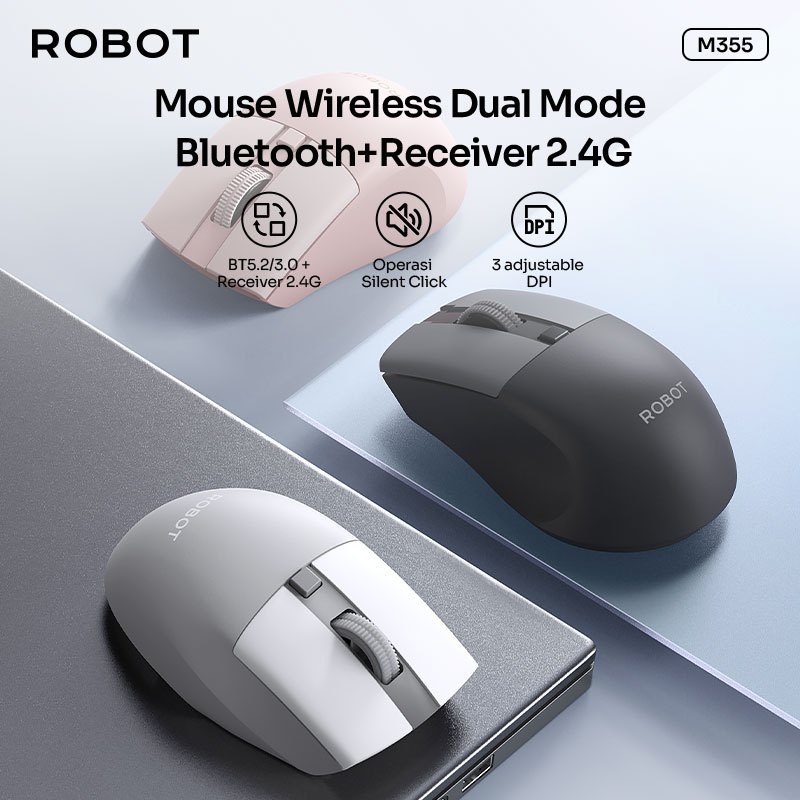 Jual Mouse Wireless Robot M355 Mouse Silent Click USB Bluetooth PC ...
