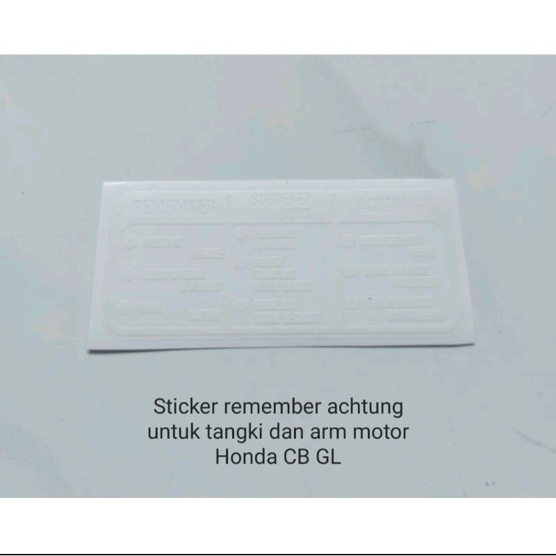 Jual STICKER REMEMBER ACHTUNG UNTUK TANGKI DAN ARM MOTOR CLASSIC HONDA ...