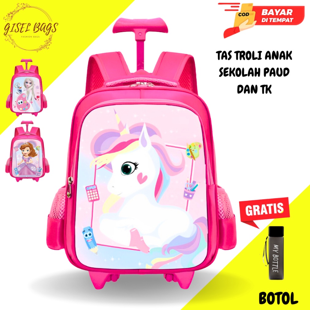 Jual KODE P7I4 tas koper anak perempuan sekolah tk gambar timbul 3D import frozen | Shopee Indonesia