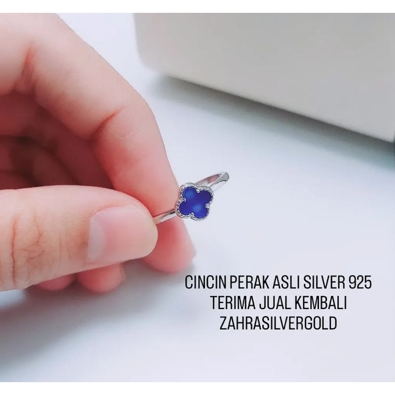 Jual Cincin Clover Biru PERAK Asli Silver 925 Lapis Mas Putih (Terima ...