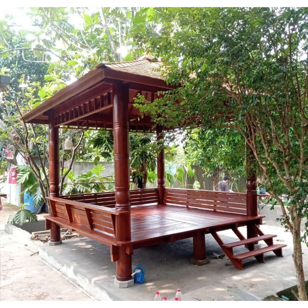 Jual Gazebo Ukuran Besar Kayu Kelapa Atap Sirap Kayu Ulin | Saung Taman ...