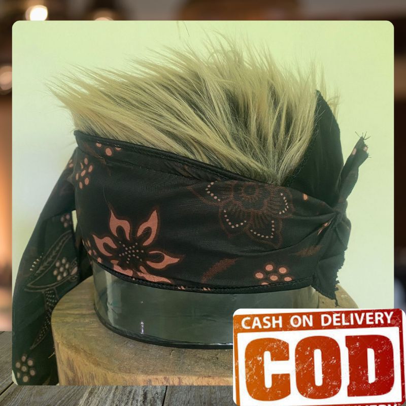 Jual ikat kepala udeng rambut palsu pria, udeng Sunda rambut palsu, wik ...