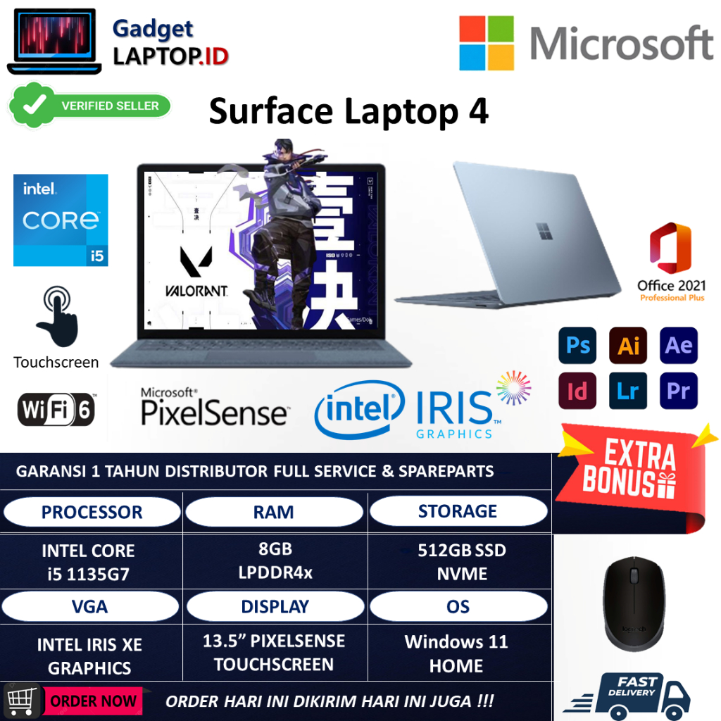 Jual Microsoft Surface Laptop 4 Intel Core i5 1135G7 8GB 512GB Pixel Sense Touchscreen Backlit ...