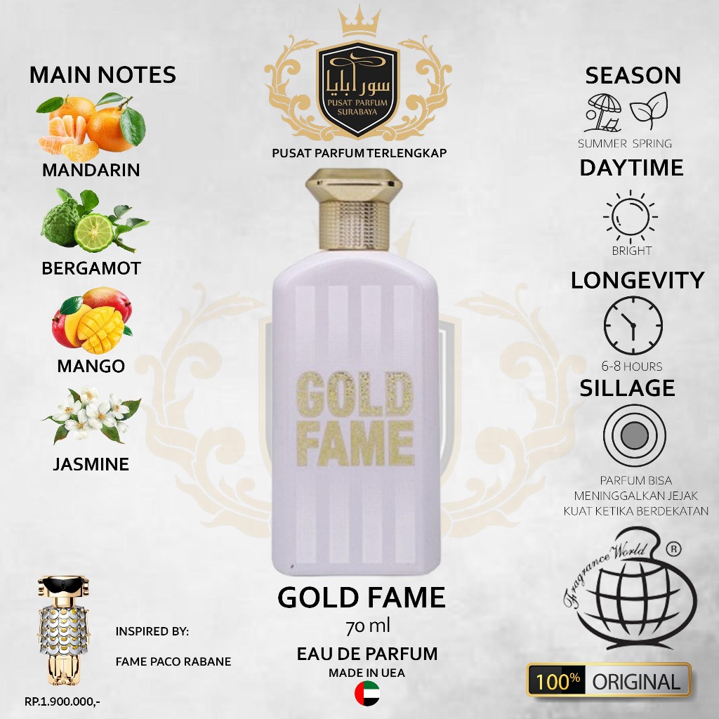 Jual Gold Fame Fragrance World Perfumes Premium Parfum Pria/Wanita ...