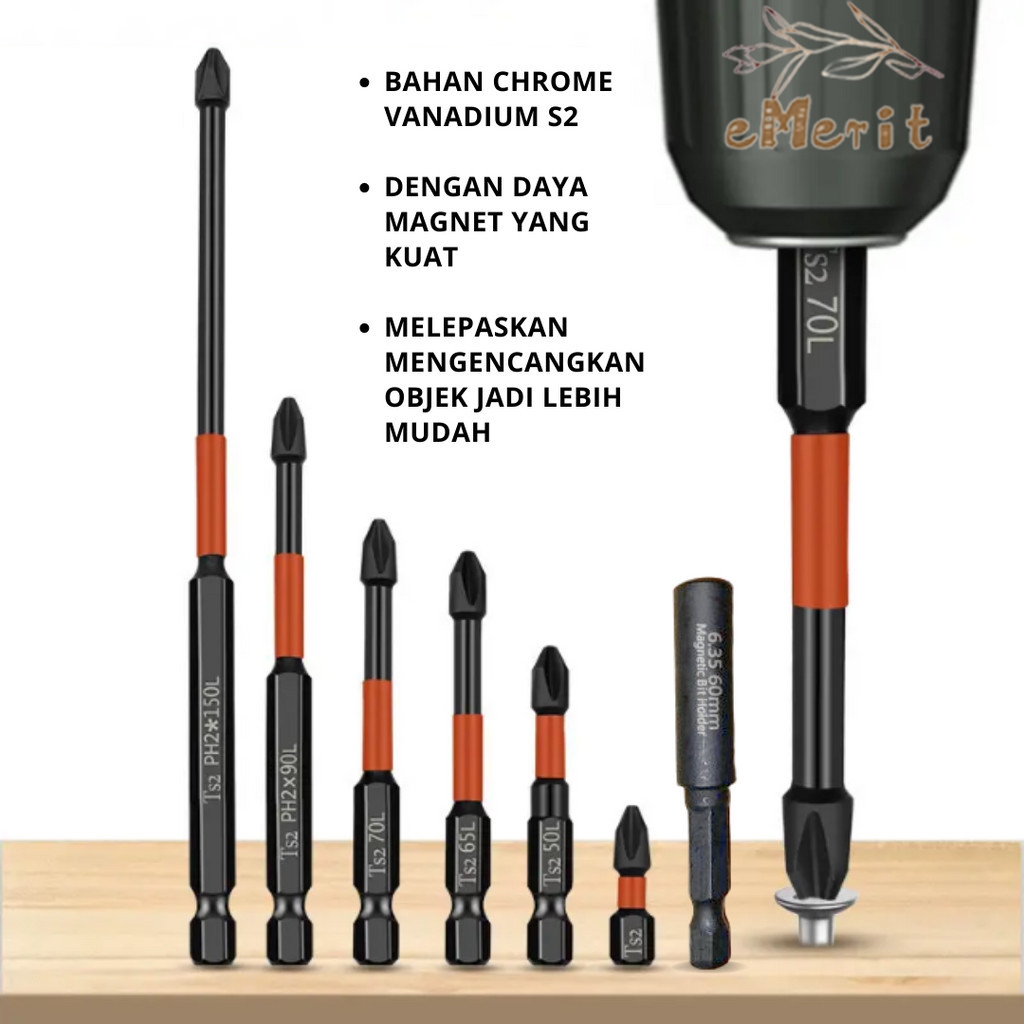 Jual Mata Bor Obeng Magnetic Screwdriver Bit Set Magnet Impact 6pcs Ph2 ...