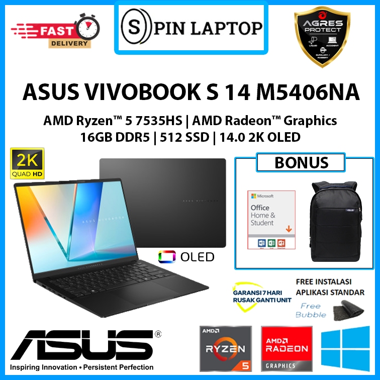 Jual ASUS VIVOBOOK S 14 OLED M5406NA RYZEN 5 7535HS RAM 16GB SSD 512GB ...