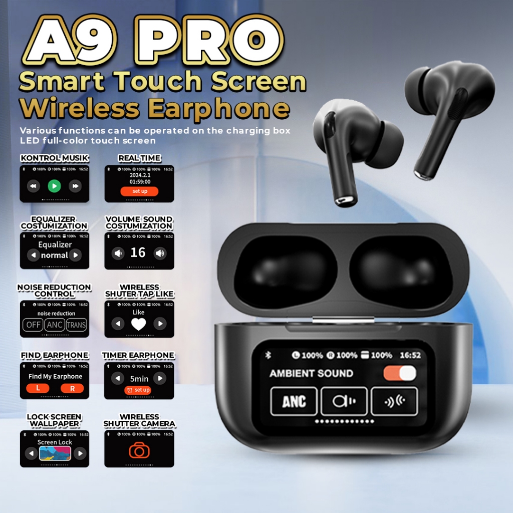 Jual DingDong COD TWS A9 PRO True Wireless Bluetooth Earphone ANC/ENC Smart Screen Active Noise ...