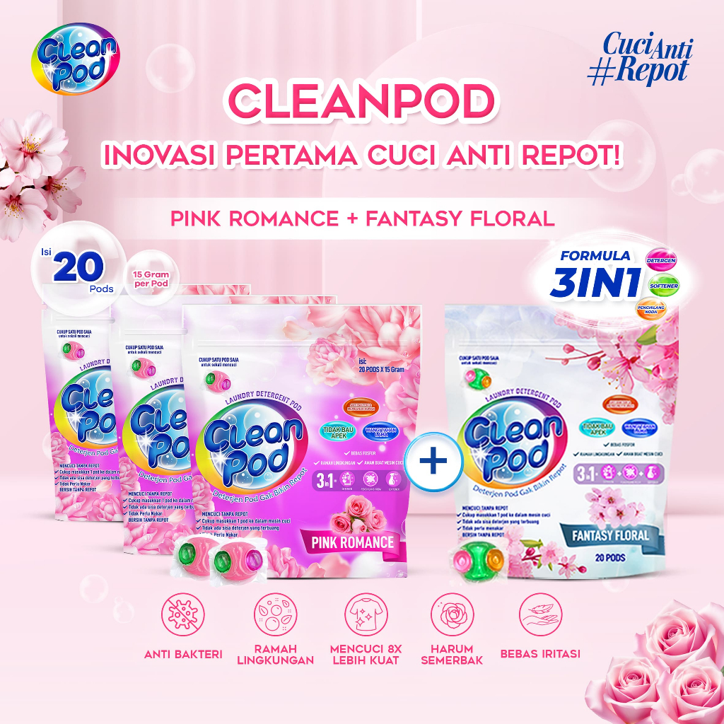 Jual CleanPod 3 Pack of Pink Romance + CleanPod Fantasy Floral Scent ...