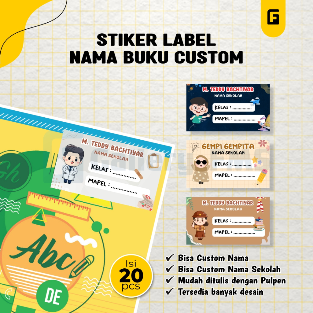 Jual Stiker Nama Buku Tulis Custom - Label Stiker Buku Pelajaran Custom ...