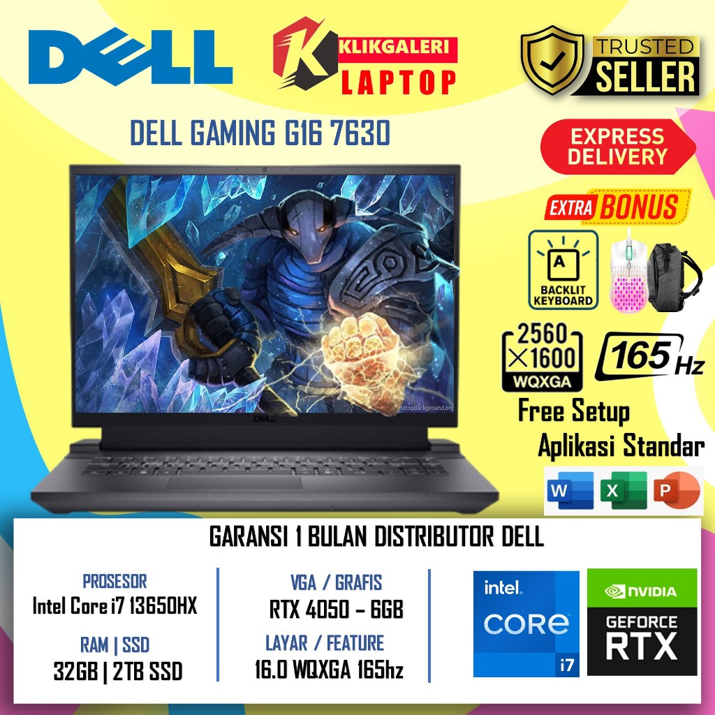 Jual Laptop Gaming DELL G16 7620 Core i7 Gen12 RTX3060-6GB 32GB DDR5 2TB SSD 16inch WQXGA 165HZ ...