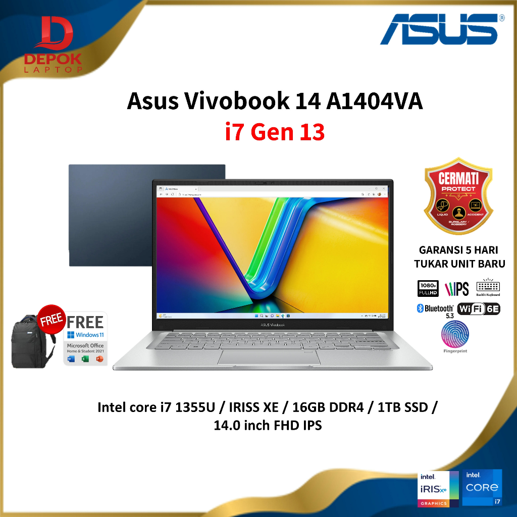 Jual Asus Vivobook 14 A1404VA i7 1355 16GB 1TB Windows 11 +OHS 14.0FHD ...