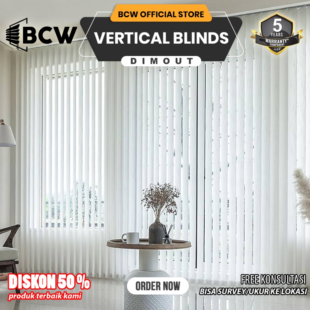 Jual BCW Vertical Blind Indoor Dimout - Custom Ukuran - Tirai Jendela Gulung/Kerai - Tirai ...