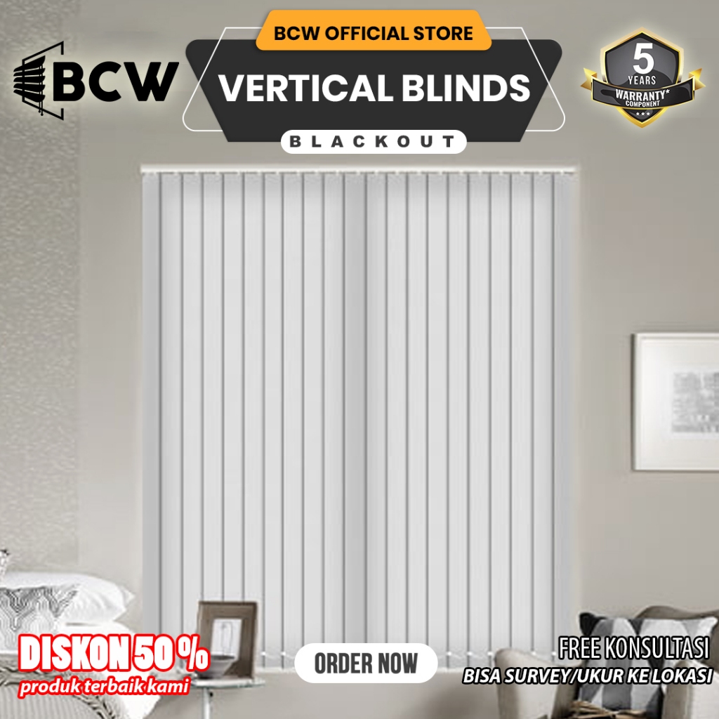 Jual BCW - Vertical Blinds Indoor Blackout 100% - Custom Ukuran - Tirai Jendela Gulung/Kerai ...