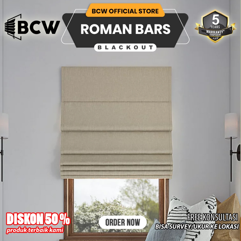 Jual BCW - Roman Bars Blind Indoor Blackout 100% - Custom Ukuran ...
