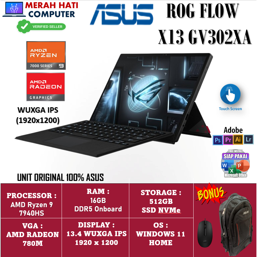 Jual Laptop Gaming 2in1 ASUS ROG FLOW X13 GV302XA AMD RYZEN 9 7940HS ...