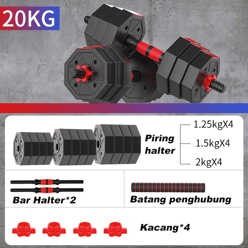 Jual Dumbell Set 20KG Peralatan Fitness Barbel Bisa Disambung Tiang Wanita Gym Equipment Angkat ...
