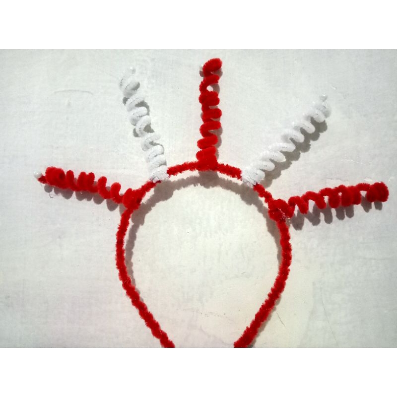 Jual Bando bandana hiasan kepala unik karnaval kawat bulu merah putih ...