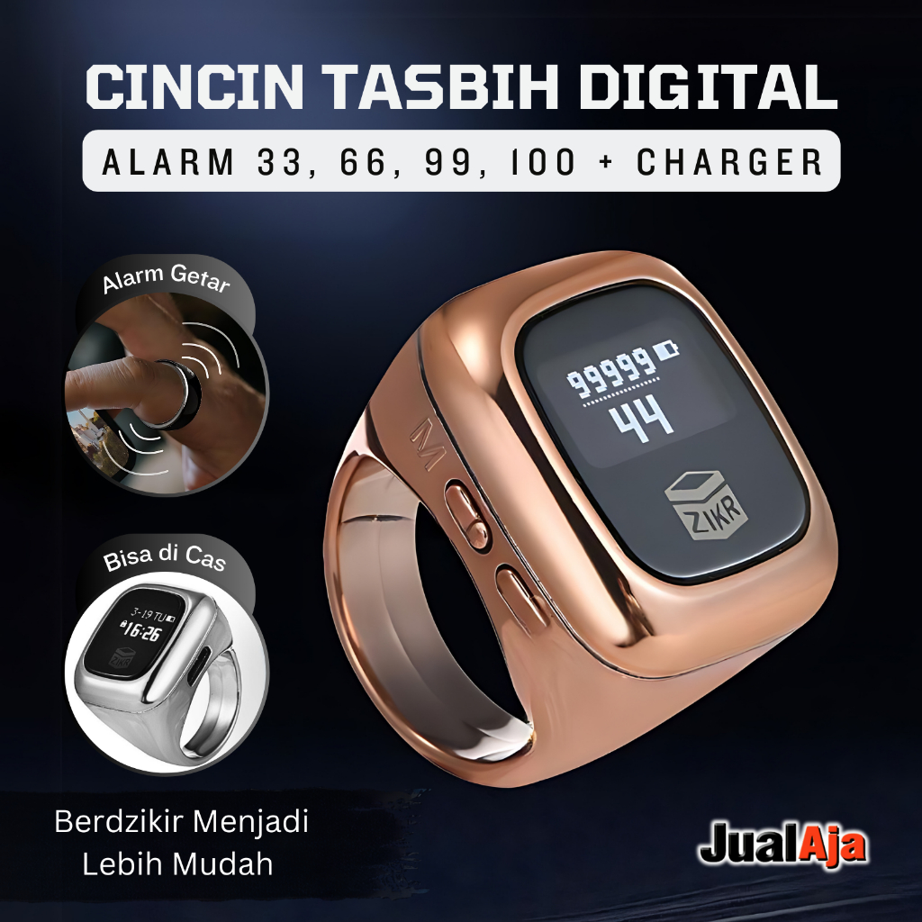 Jual Cincin Tasbih Digital Charge Alarm 33, 66, 99, 100 Zikir Lampu LED ...