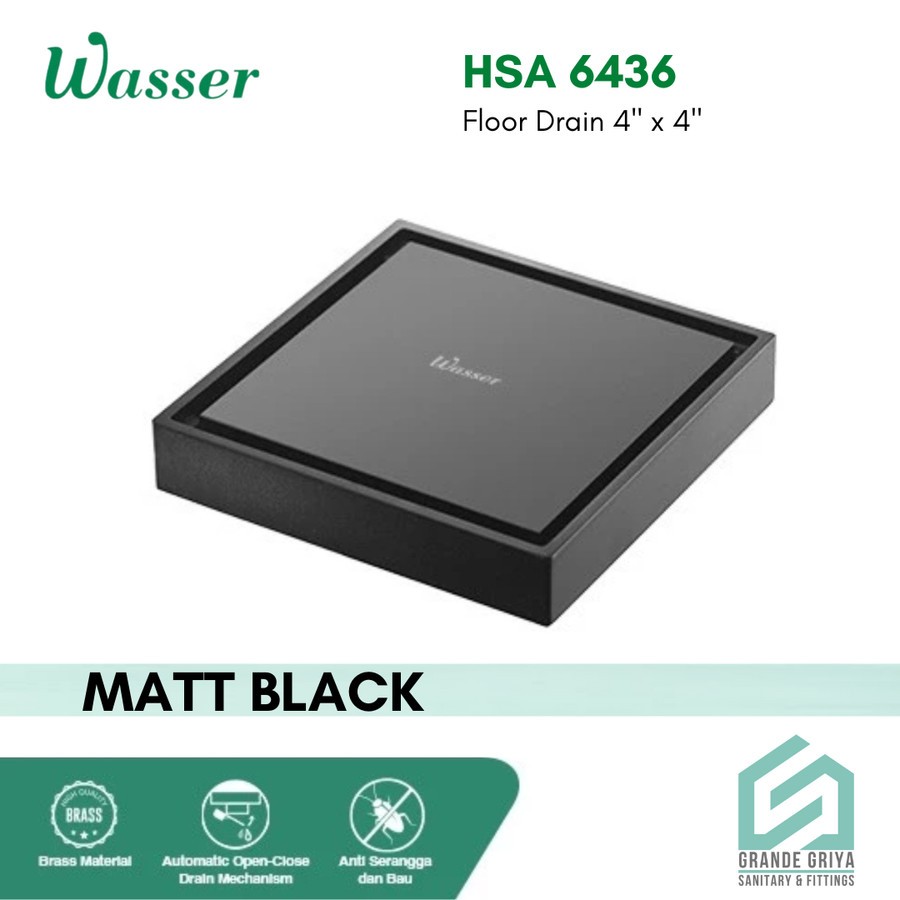 Jual Wasser Square Tile Floor Drain 4" x 4" Matt Black Saringan Got ...