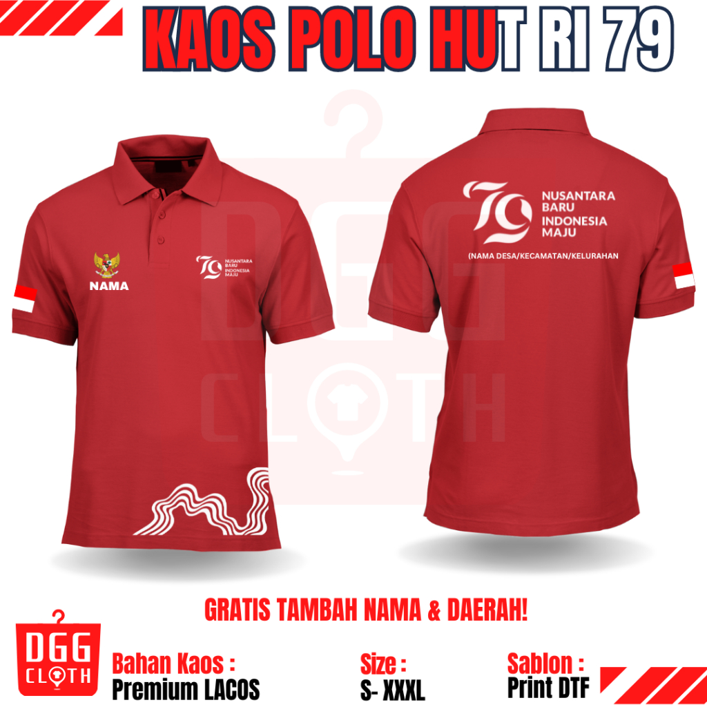 Jual DGGCloth Kaos Polo Hut RI 79 Official Design Peta Indonesia Polo ...