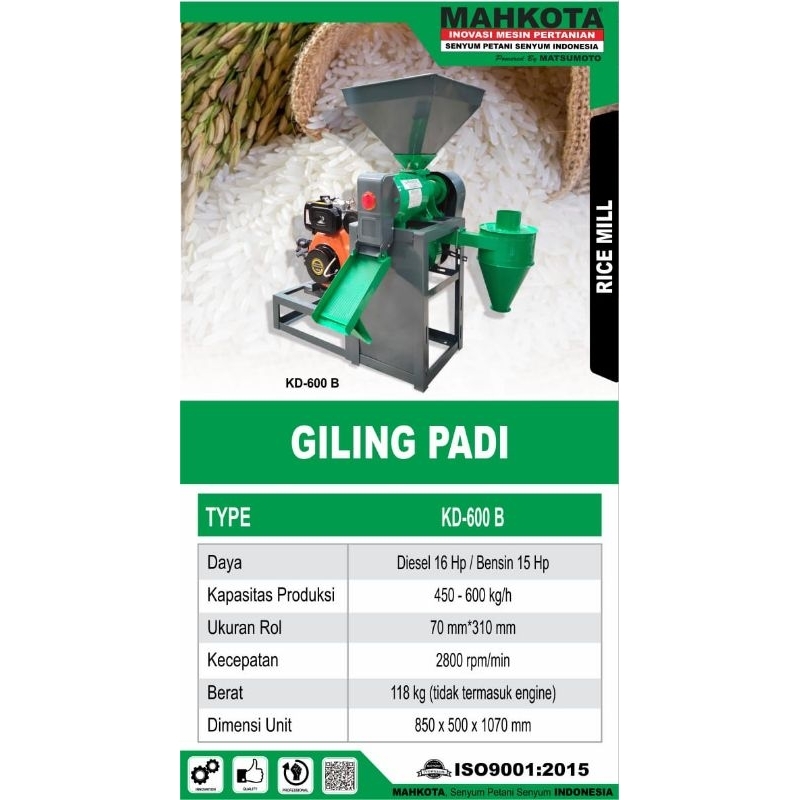 Jual MESIN SELEP PADI GILING PADI KD-600 B MAHKOTA | RICE MILL | Shopee ...