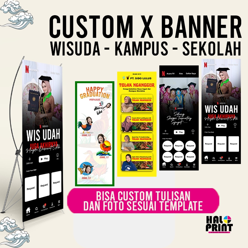 Jual cetak X BANNER Sudah Termasuk Kaki / SIDANG WISUDA ( FREE TEMPLATE DESAIN ) / STAND BANNER ...