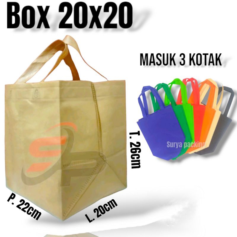 Jual Tas Tali Press Goodie Bag Kotak Bento 20x20 Spunbond Tinggi 26cm ...