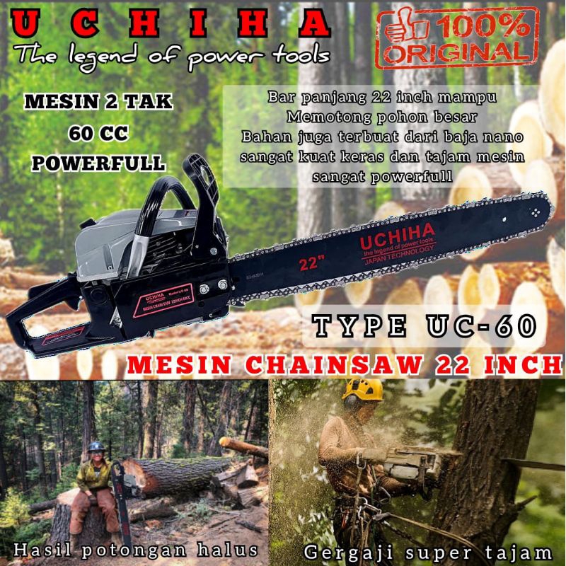 Jual Mesin potong kayu 60cc 22" chainsaw 2Tak gergaji potong pohon kayu ...