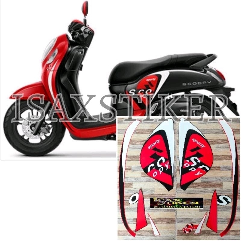Jual striping original Honda Scoopy sporty red merah hitam tahun 2022 ...