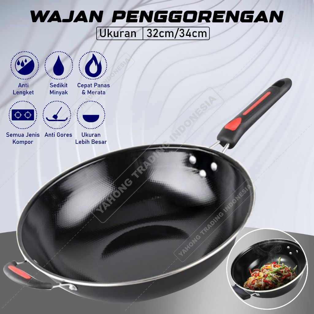 Jual Wok Pan Wajan Penggorengan Anti Lengket 2 Gagang | Shopee Indonesia