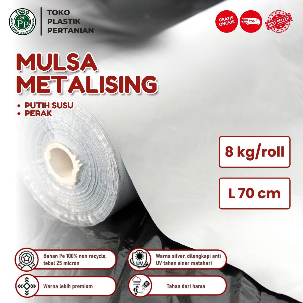 Jual Plastik Mulsa Perak Mulsa Metalising 1 Roll 8 KG Mulsa Grenjeng ...