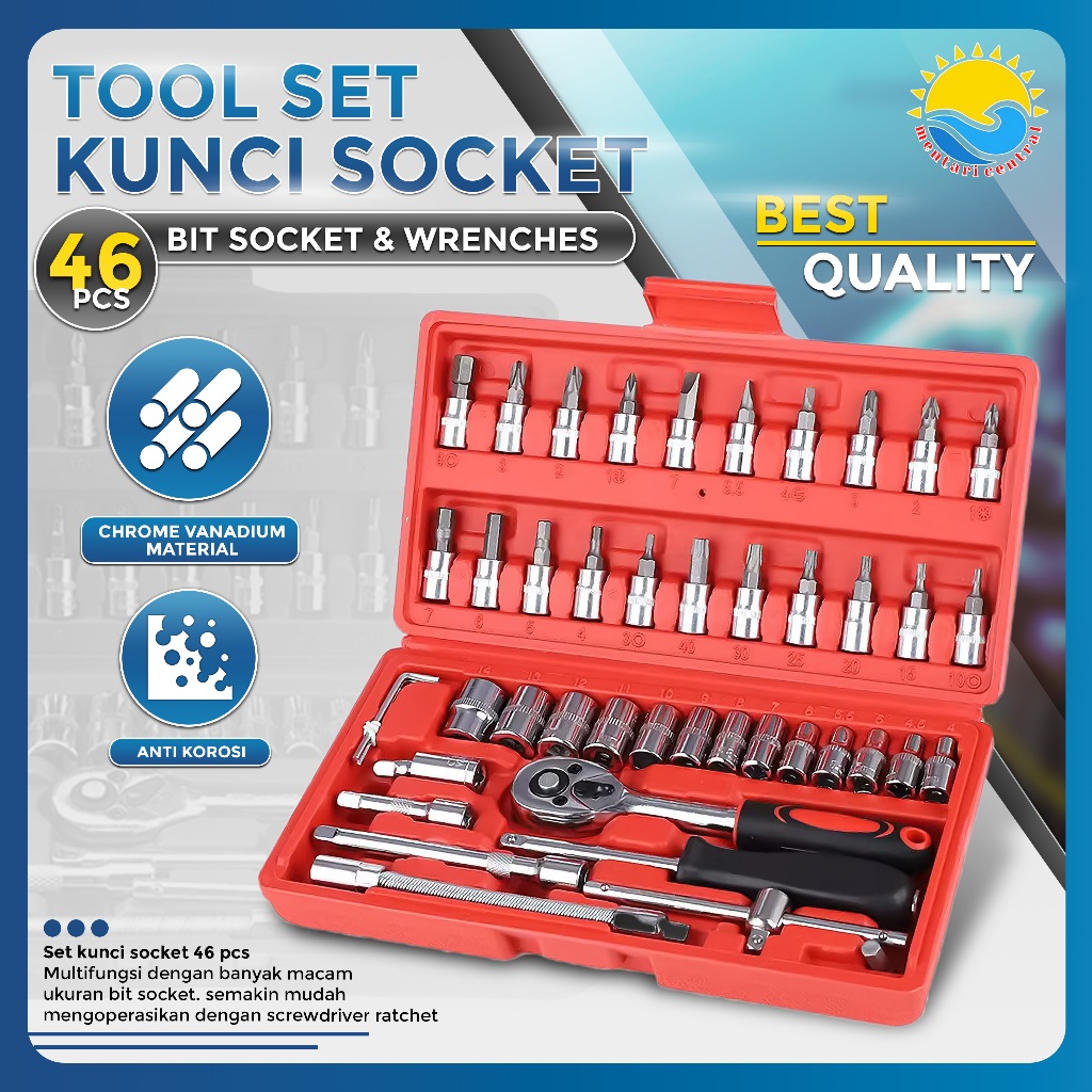 Jual Kunci SOK ket 46 PCs / Kunci Shock 46 Pcs / Kunci Socket 46Pcs Screwdriver bit 63 pcs ...
