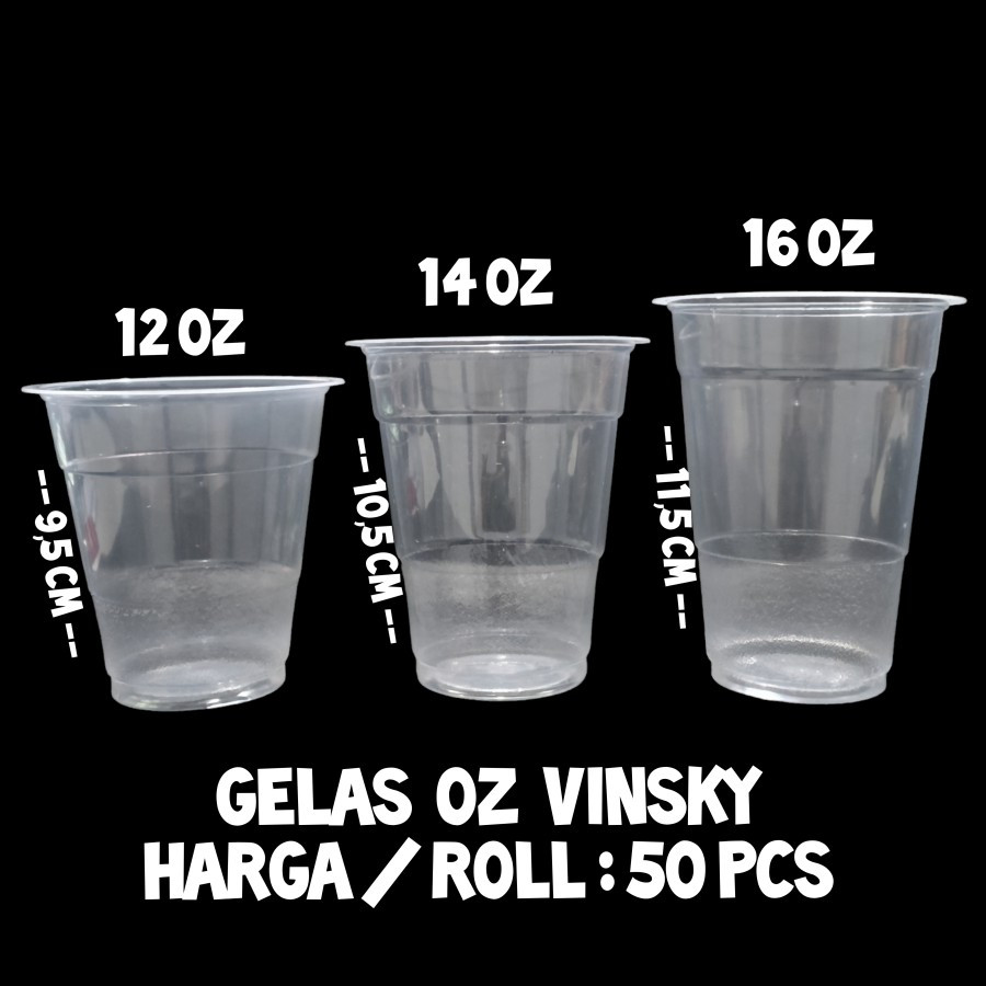 Jual Gelas Plastik Bening 12oz 14oz 16oz Isi 50pcs / Gelas Pop Ice / Cup Oz Datar Bening Vinsky ...