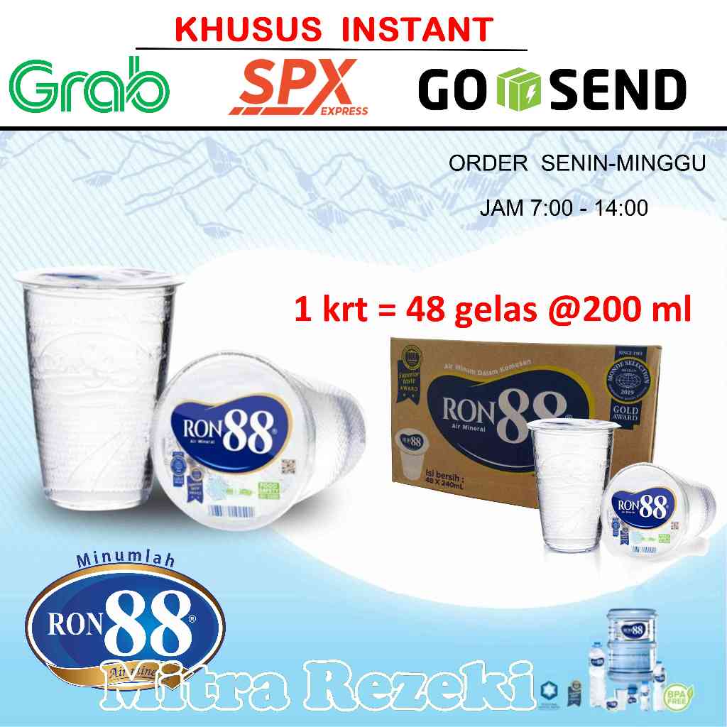 Jual RON88 200ml Gelas 1 Dus=48pcs AIR MINUM MINERAL RON 88 KEMASAN ...