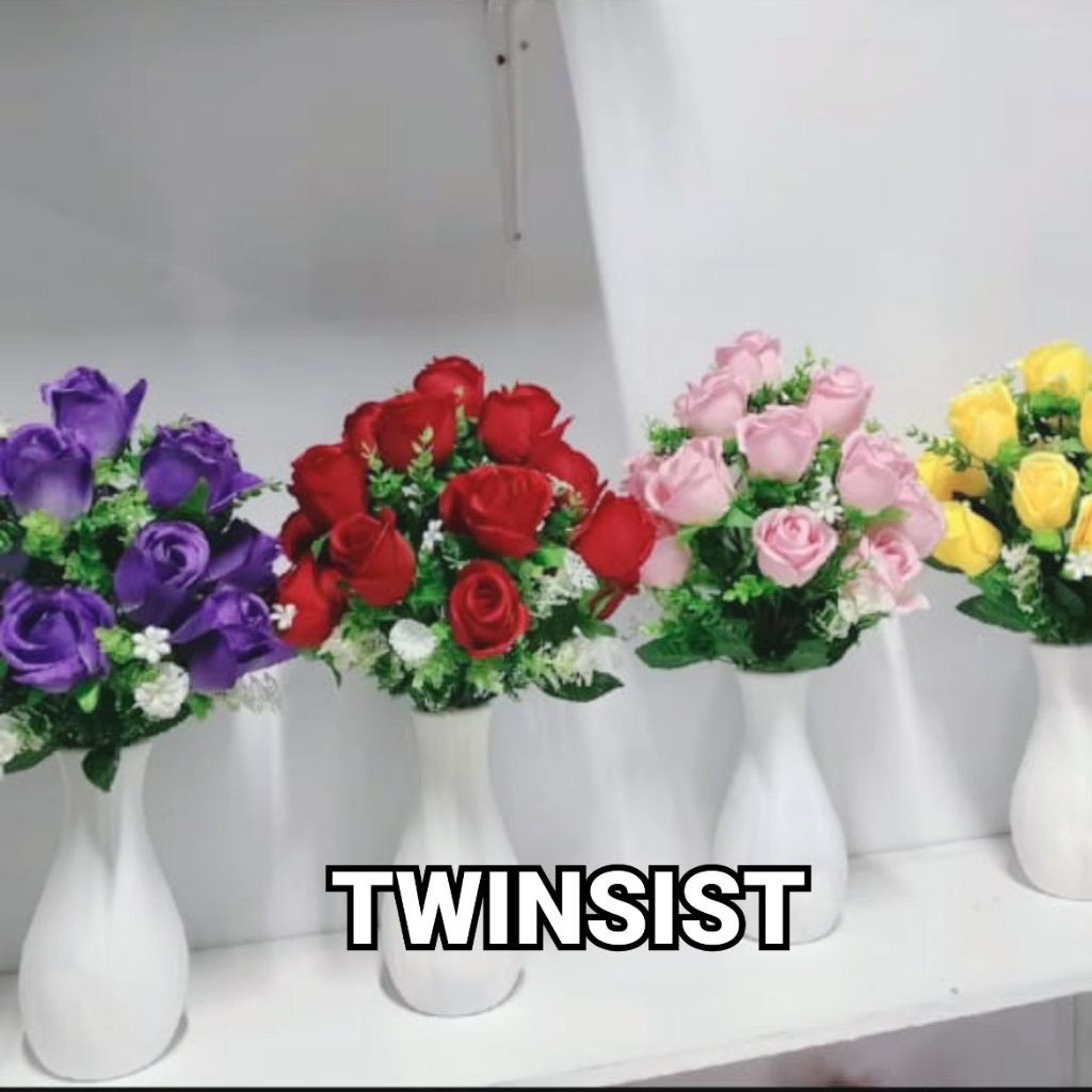 Jual Bunga Hias Mawar Rose Plastik Artificial Palsu 18 Kuntum dengan ...