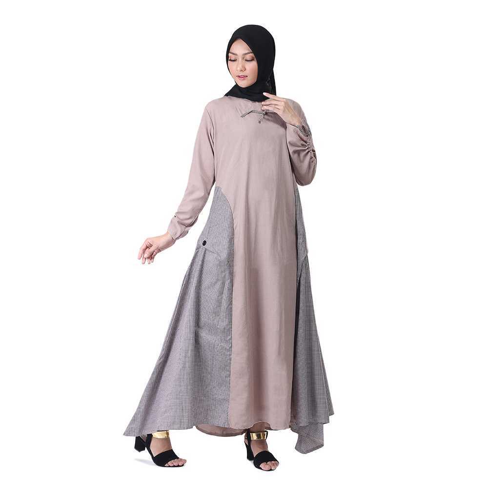 Jual Pakaian Gamis Wanita katun Abu-Coklat Berkualitas | Shopee Indonesia
