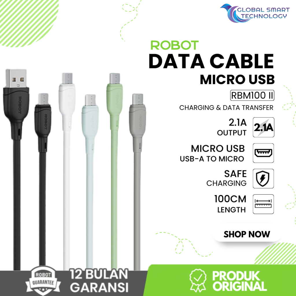 Jual ROBOT RBM100 II Kabel Cable Data Charging Android Micro USB 100cm 2.1A - Garansi Resmi 1 ...