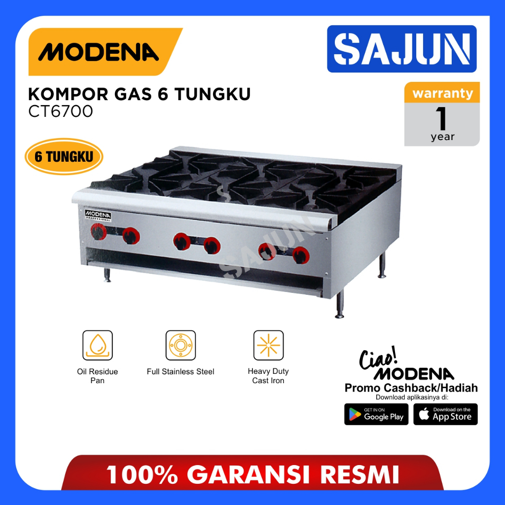 Jual Modena Kompor Gas 6 Tungku - Burner Gas Top Portable - CT 6700 ...