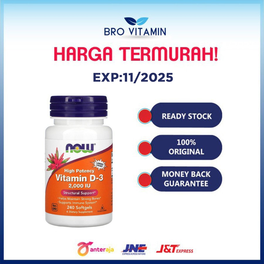 Jual NOW Vitamin D3 D-3 2000 IU 240 softgels | Shopee Indonesia