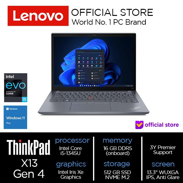 Jual [FREE MOUSE] Lenovo ThinkPad X13 Gen 4 Intel Core I5 1345U Win11 ...