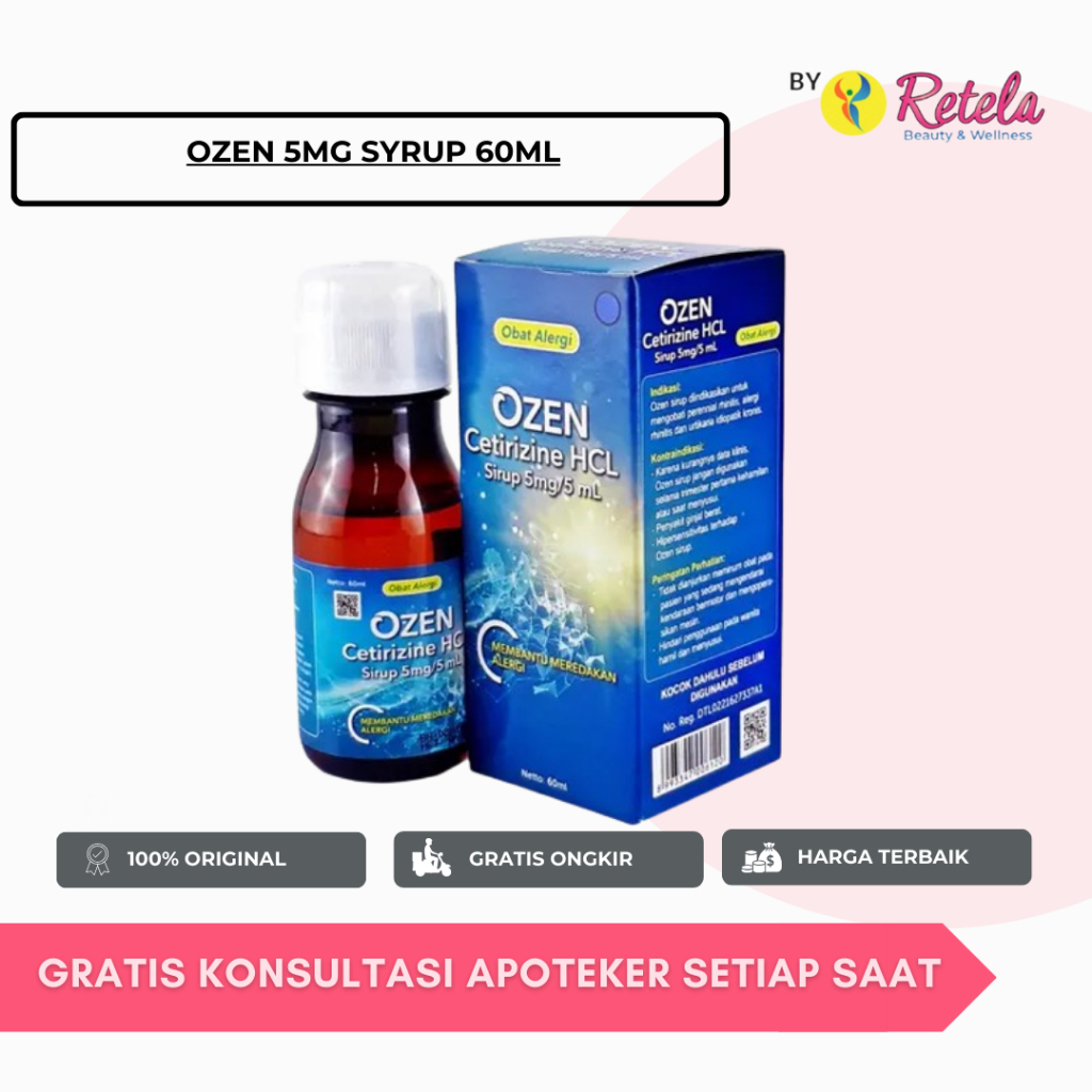 Jual OZEN 5MG SYRUP 60ML/ CETIRIZINE HCL | Shopee Indonesia