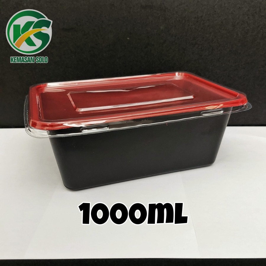 Jual Kotak makan plastik / Thinwall persegi panjang rectangle hitam 1000 ml | Shopee Indonesia