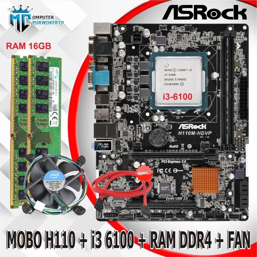 Jual Paket Mainboard H110 Asus LGA 1151 + Processor i3 6100 + Ram DDR4 + Fan | Shopee Indonesia