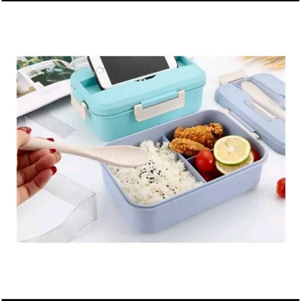 Jual LUNCH BOX SET KOTAK BEKAL MAKAN JERAMI GANDUM KOTAK MAKAN 1000ML 4-IN-1 FREE SENDOK TEMPAT ...