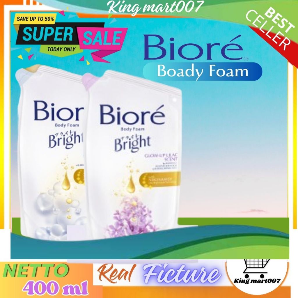 Jual Biore Bright Body Foam White Scrub 400 ml (Sabun Mandi Cair Isi Ulang) | Shopee Indonesia