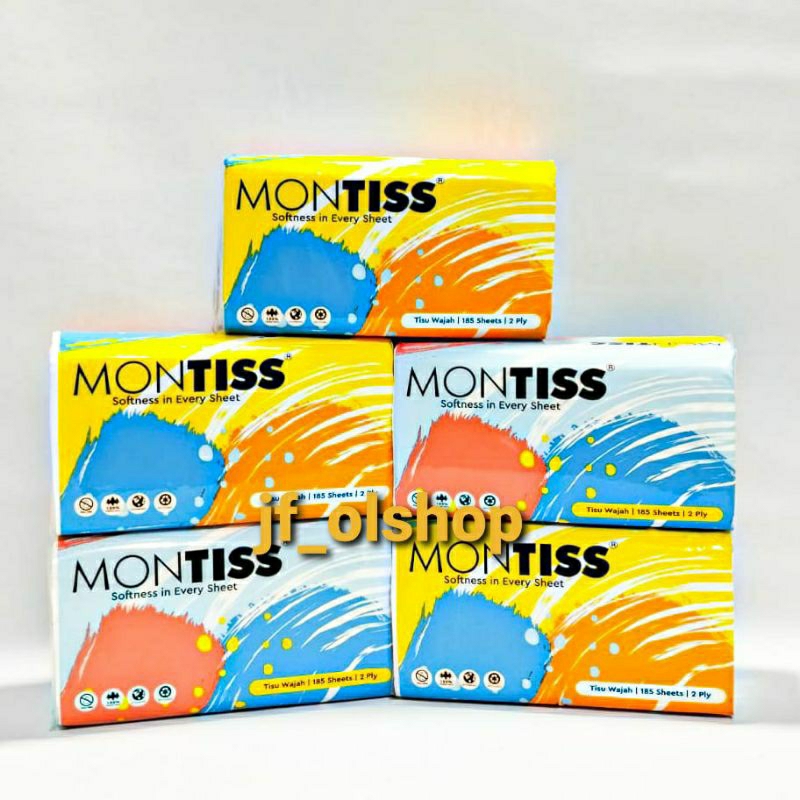 Jual | PAKET ISI 5 | Tisu Tissue MONTISS Facial Soft Pack 185S 2PLY ...