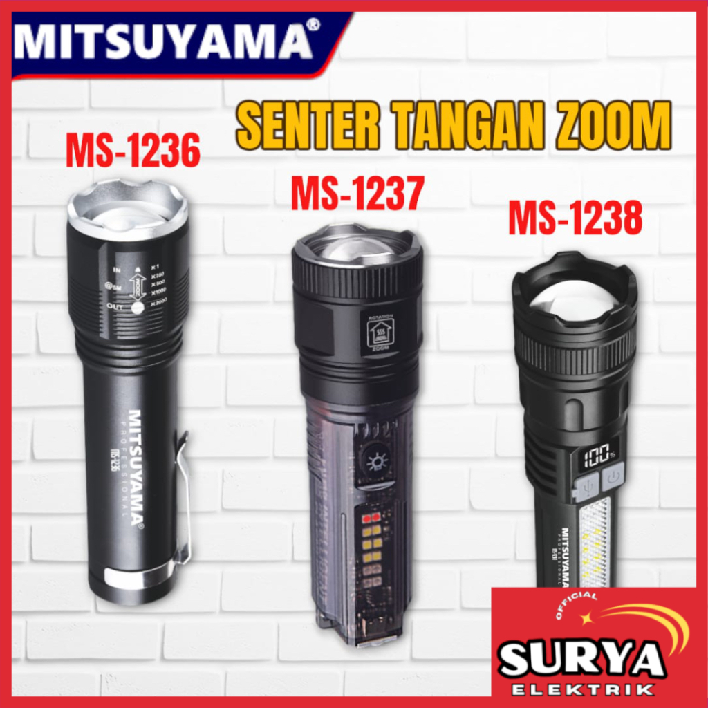 Jual Senter Tangan MITSUYAMA LED COB Laser Zoom Mini Flashlight 15W ...