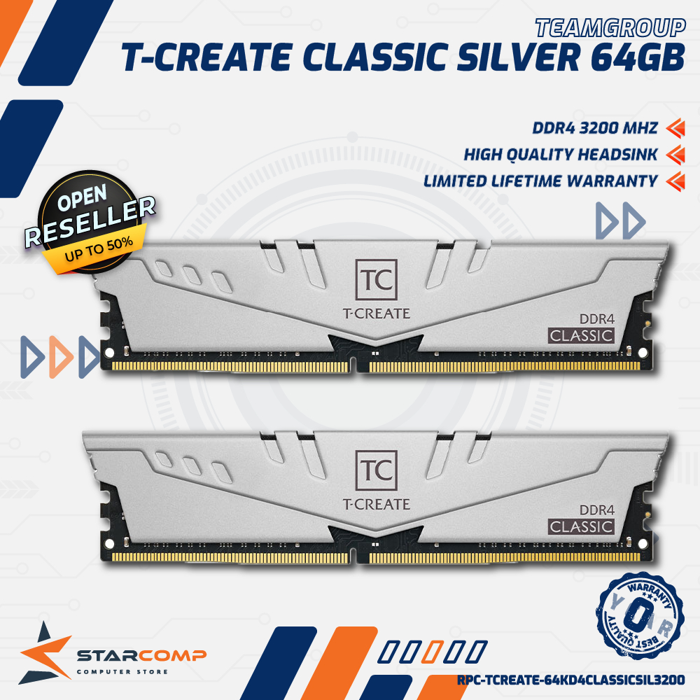 Jual Team T-Create Classic Silver DDR4 64GB Kit 2x32GB PC 3200 Mhz ...
